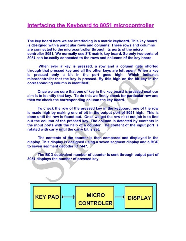 86409 interfacing the keyboard to 8051 microcontroller | DOC