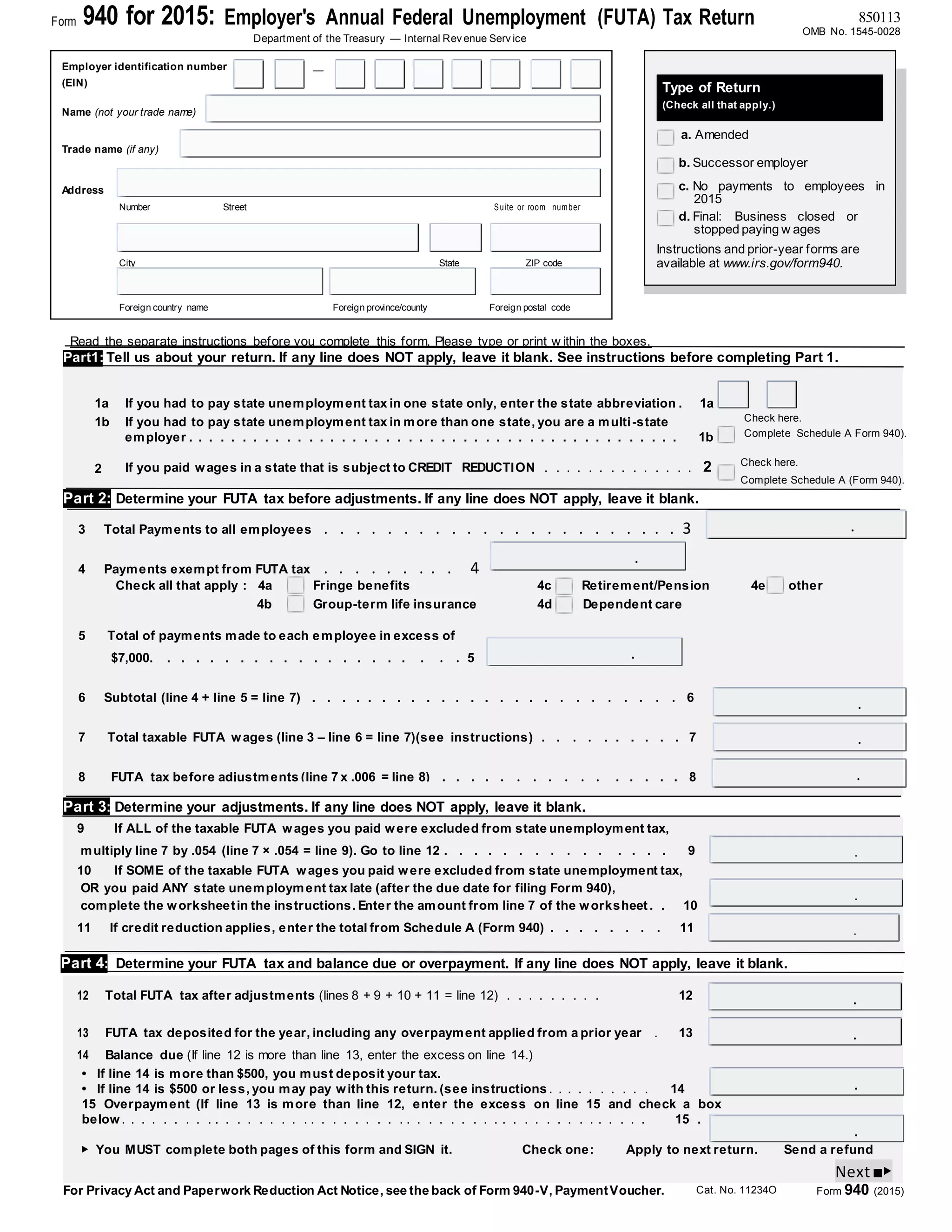 f940--2015 | DOCX | Personal Taxes | Personal Finance