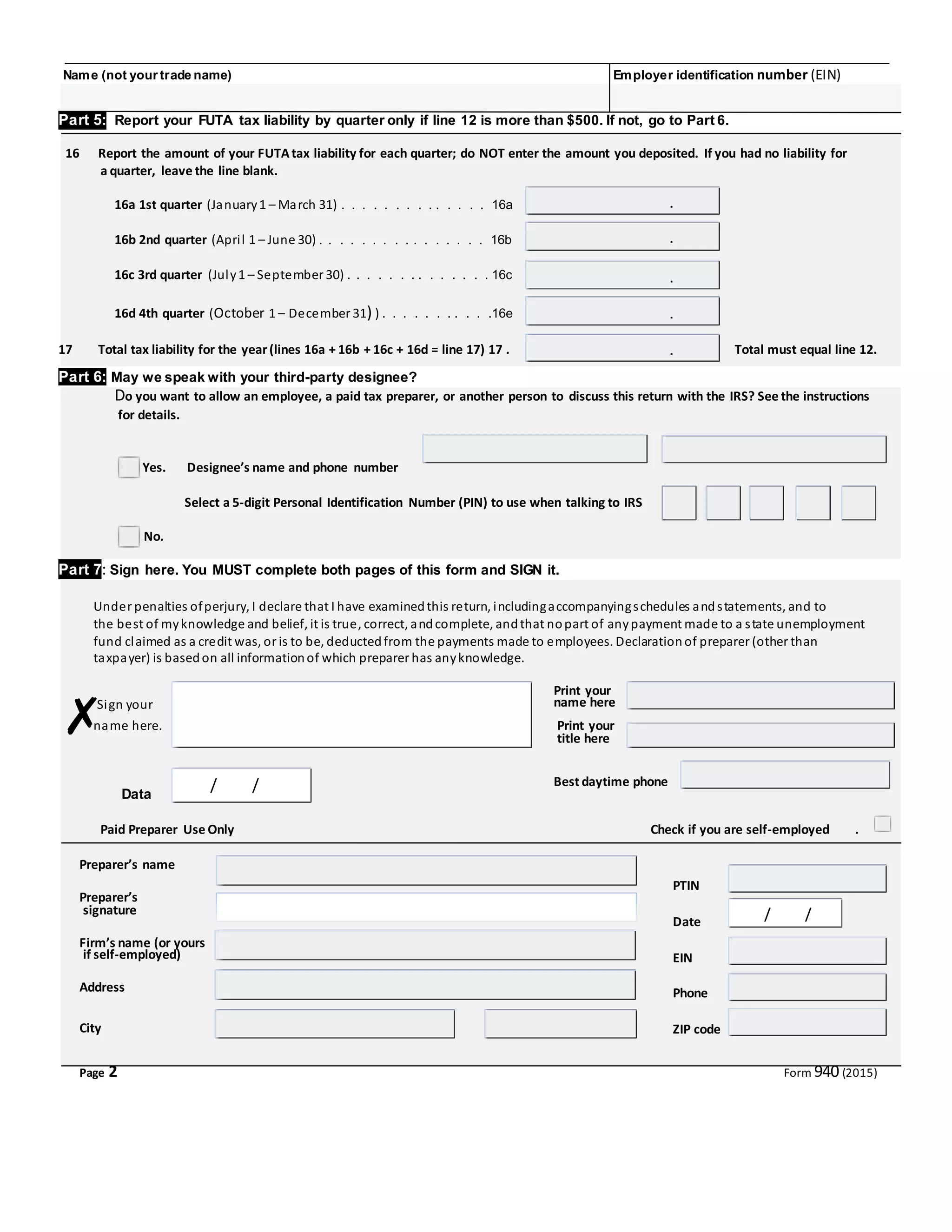 f940--2015 | DOCX | Personal Taxes | Personal Finance