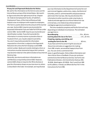 f940--2015 | DOCX | Personal Taxes | Personal Finance