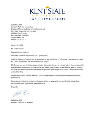 Reference Letter from Lydia Rose | PDF