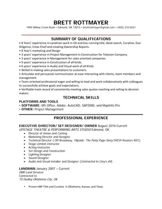 Brett Rottmayer's Work Resume 3 pgs Theatre | PDF