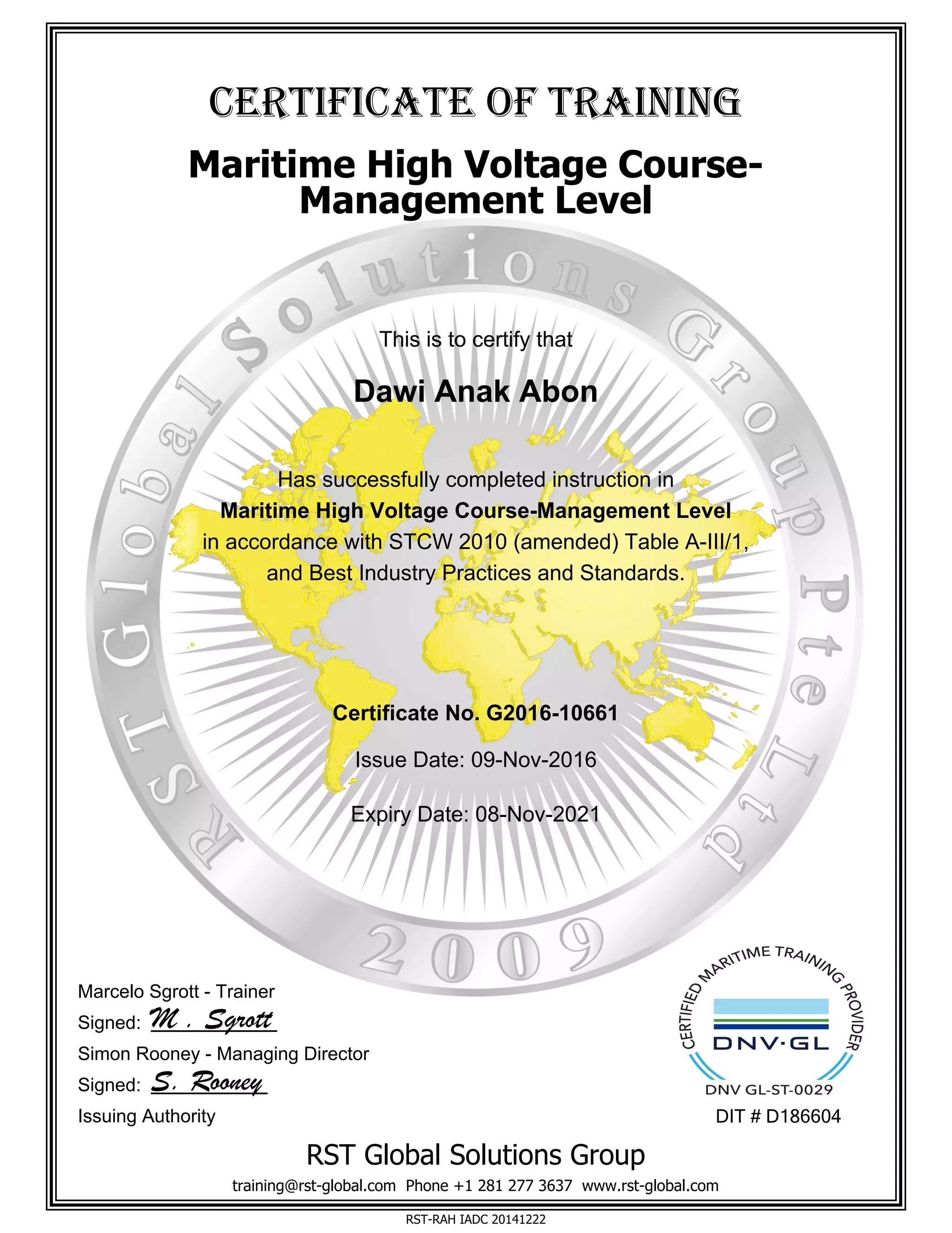 dawi abon hight voltage certificate | PDF