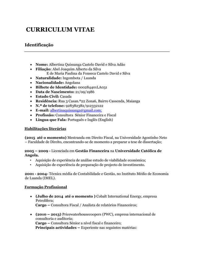 Albertina Silva- Curriculum vitae (english and portuguese) - junho 2016 ...
