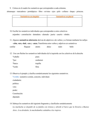 Actividades de sustantivos | PDF