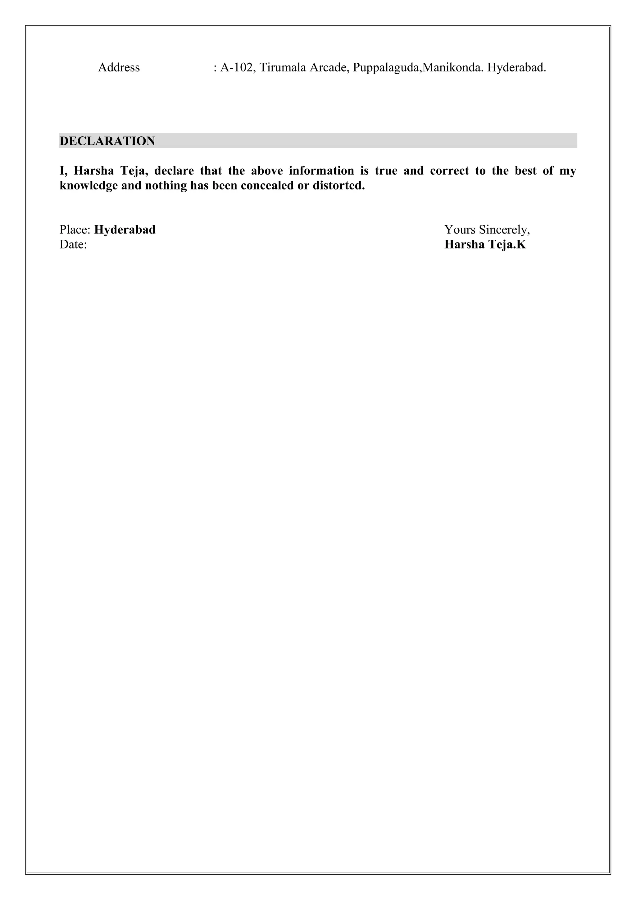 Harsha Teja Profile | PDF