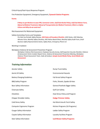 Golf Manual Table of Contents | DOC