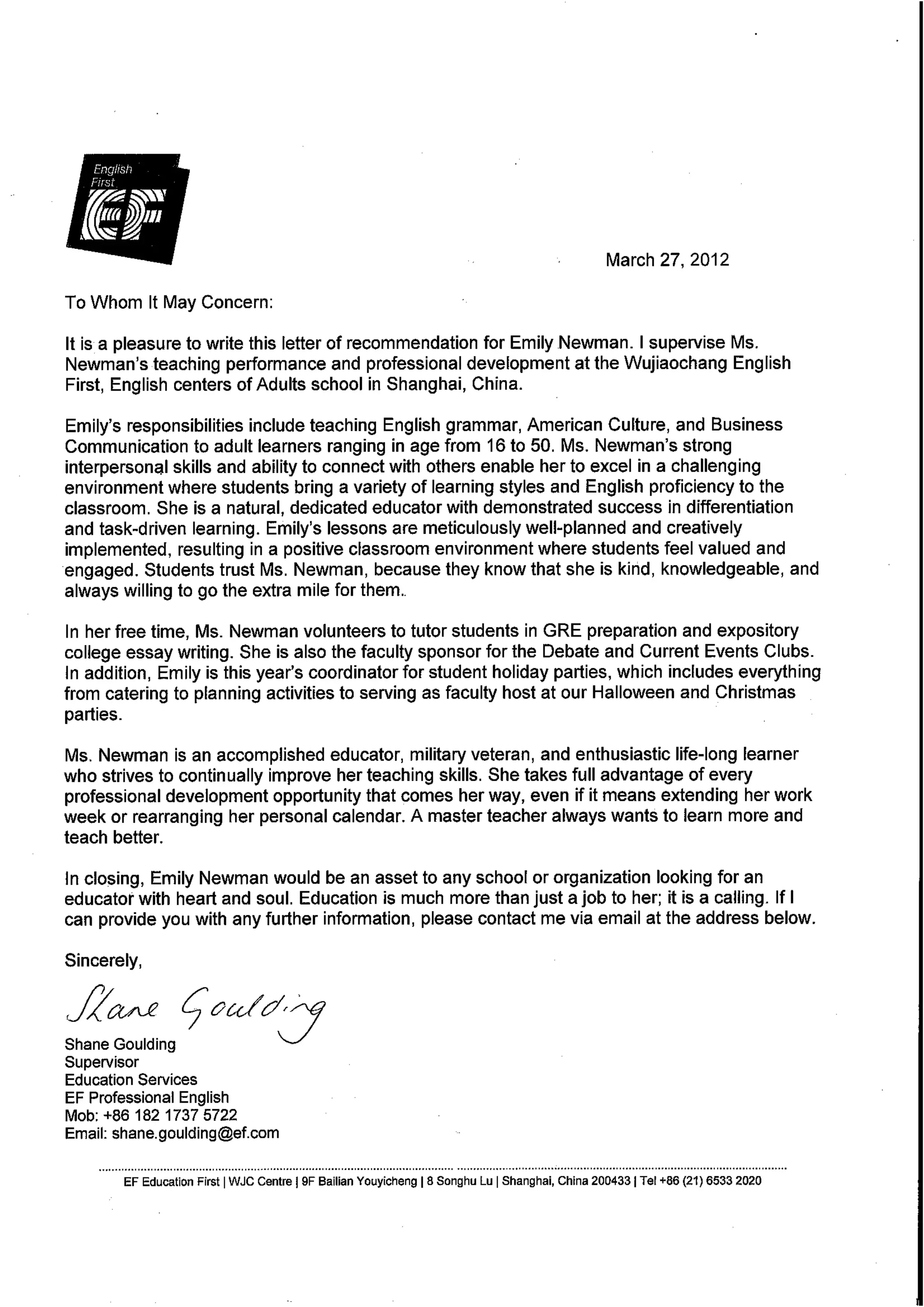EF Letter of Rec(1) | PDF