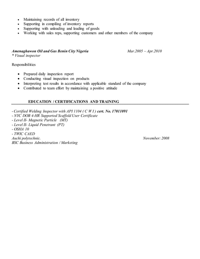 welding inspector CWI | PDF