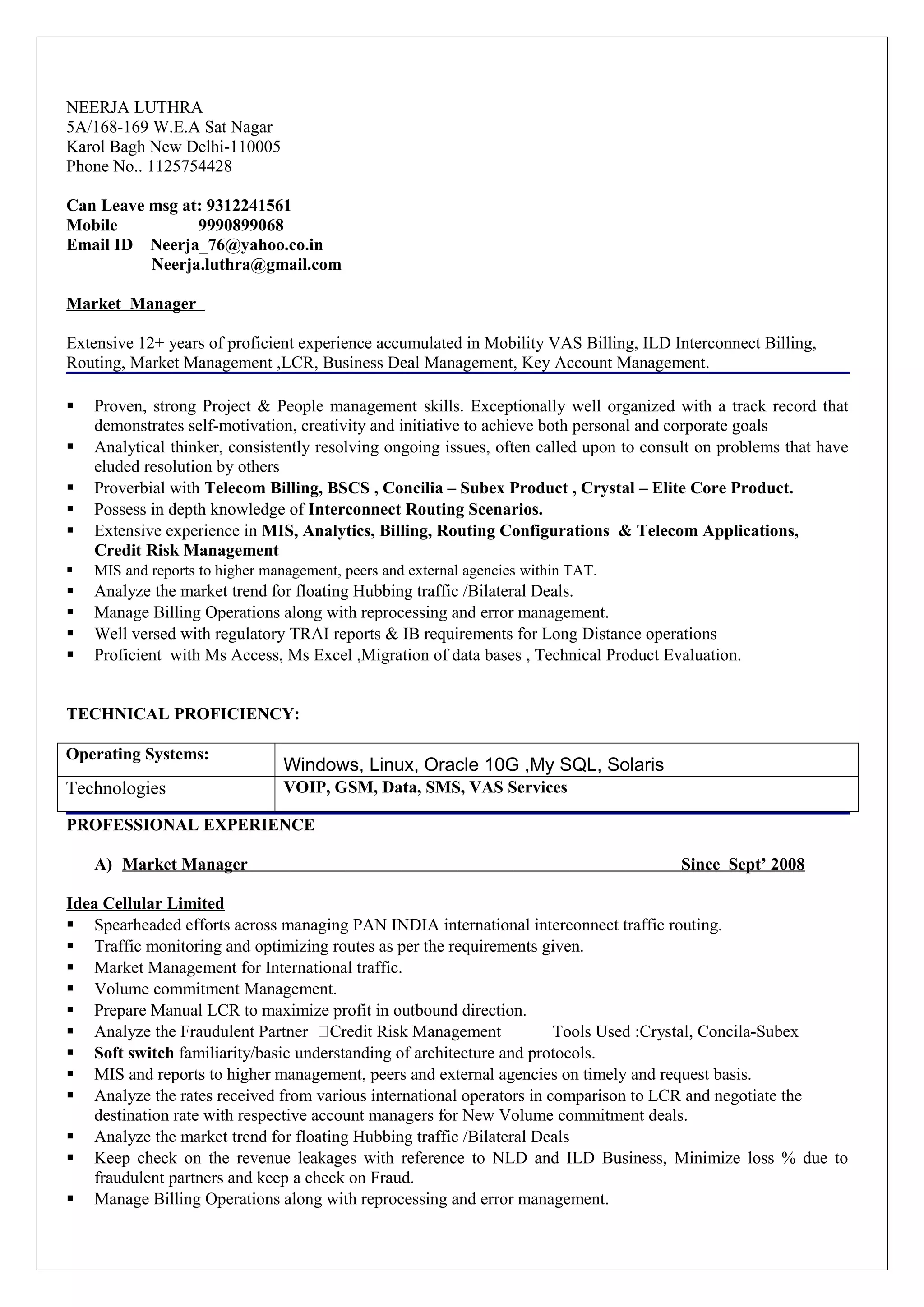 Neerja Resume 15 | DOC | Business Accounting & Finance | Business