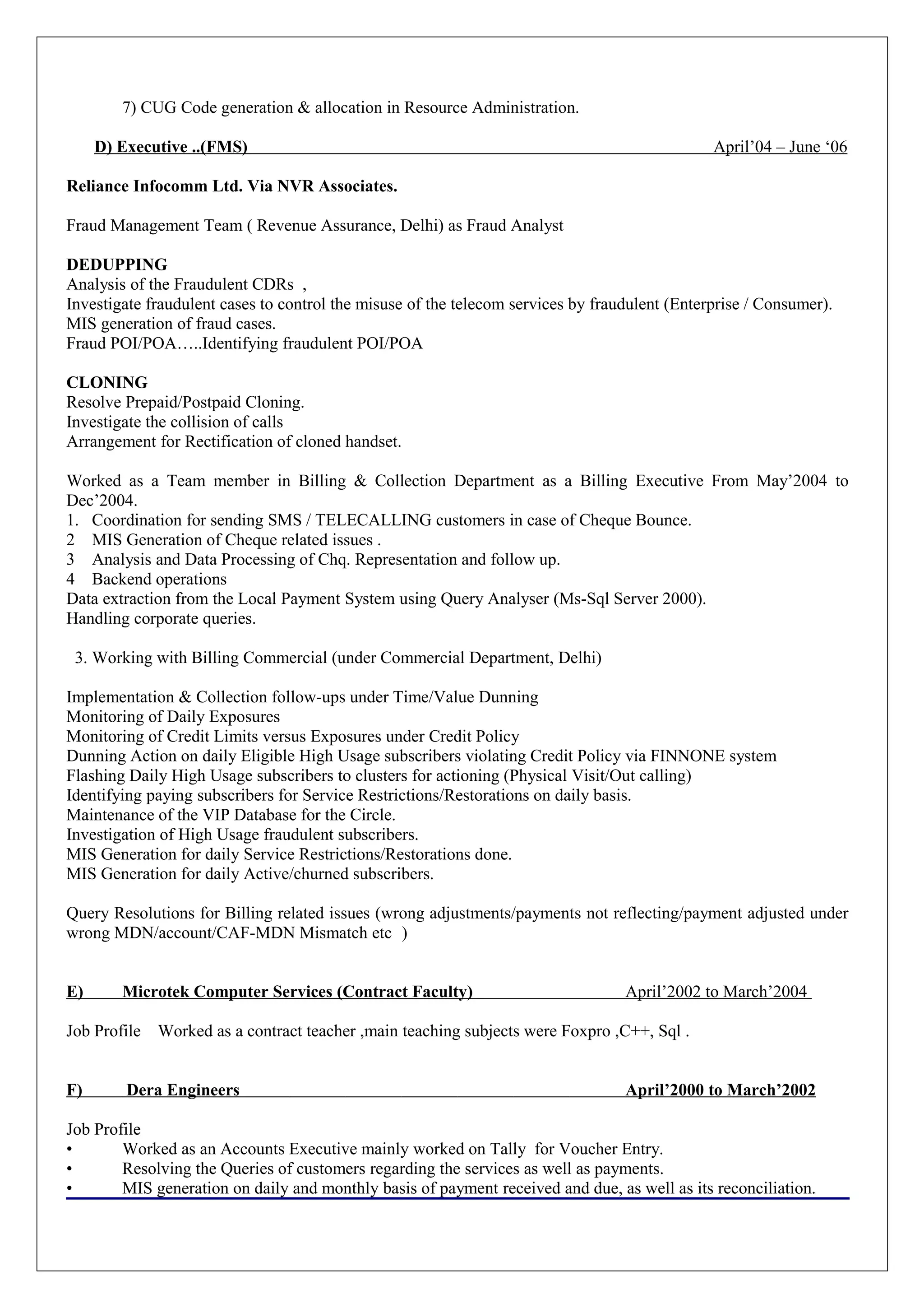 Neerja Resume 15 | DOC | Business Accounting & Finance | Business
