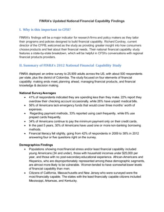 2012 FINRA FinCap Study | DOCX | Credit Cards | Personal Debt