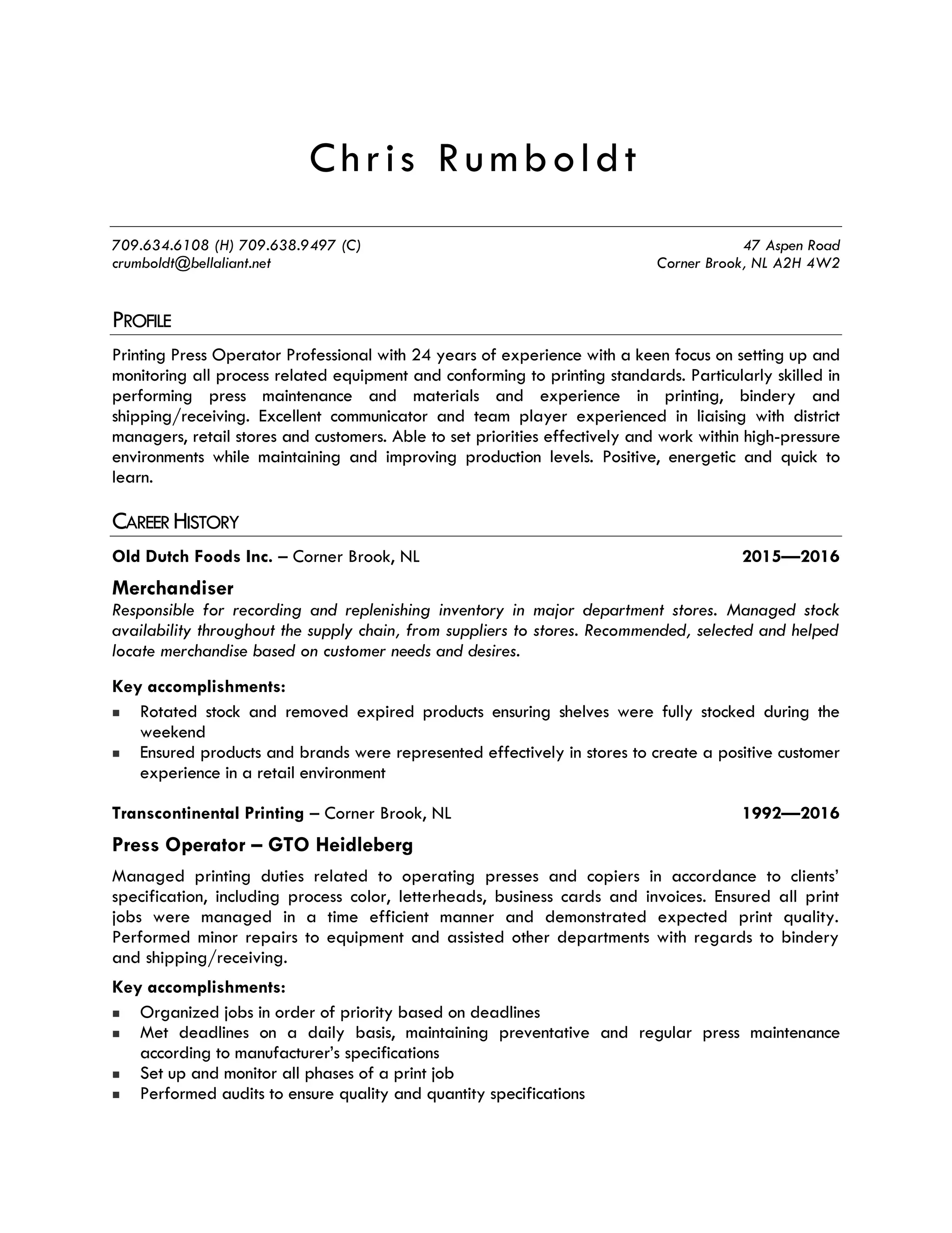 Rumboldt, Chris Resume | PDF