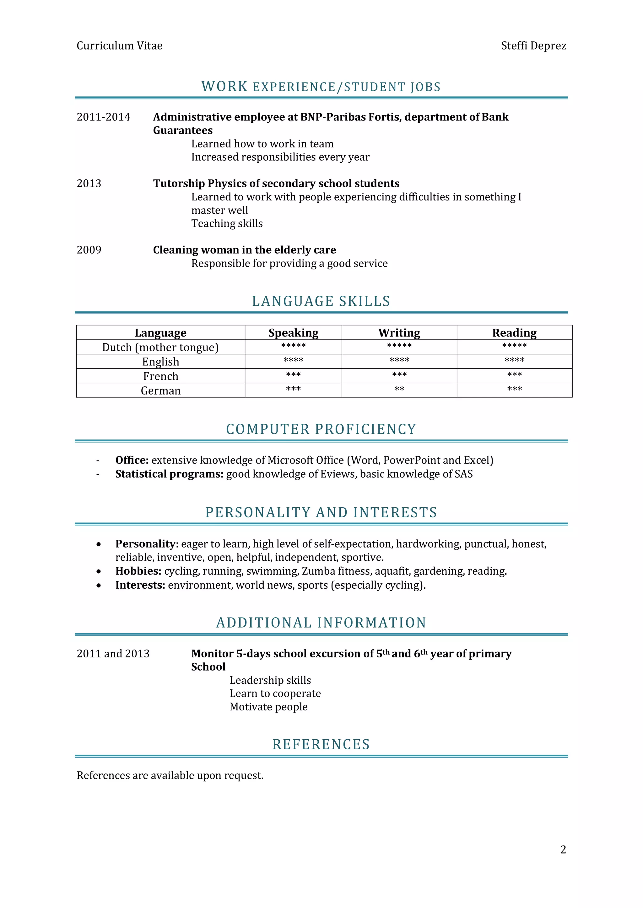 Curriculum Vitae Steffi Deprez | PDF