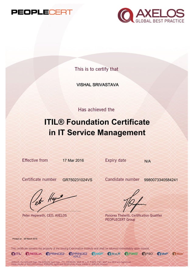 ITIL Certificate | PDF