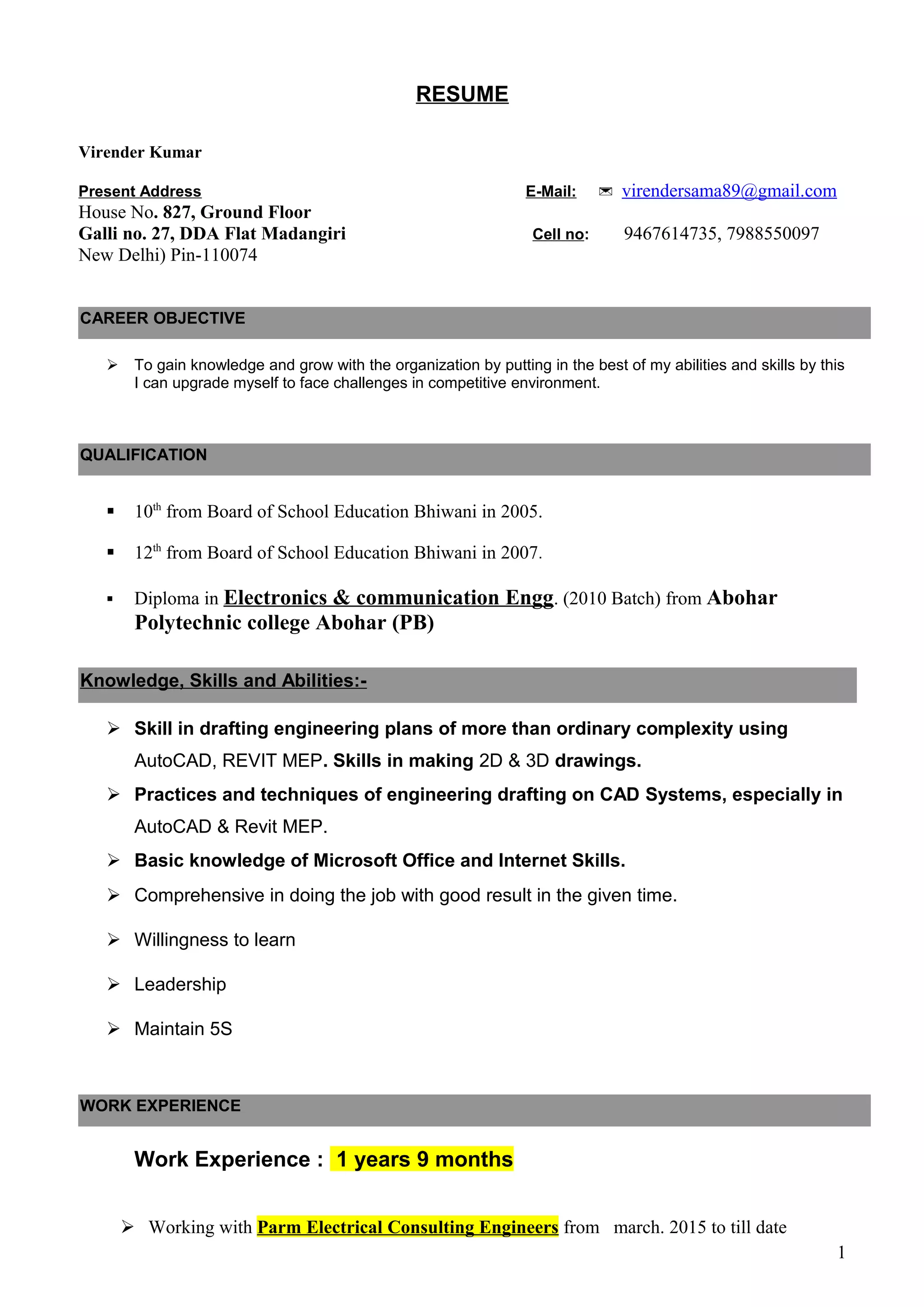 Virender Kumar neww mep | DOC