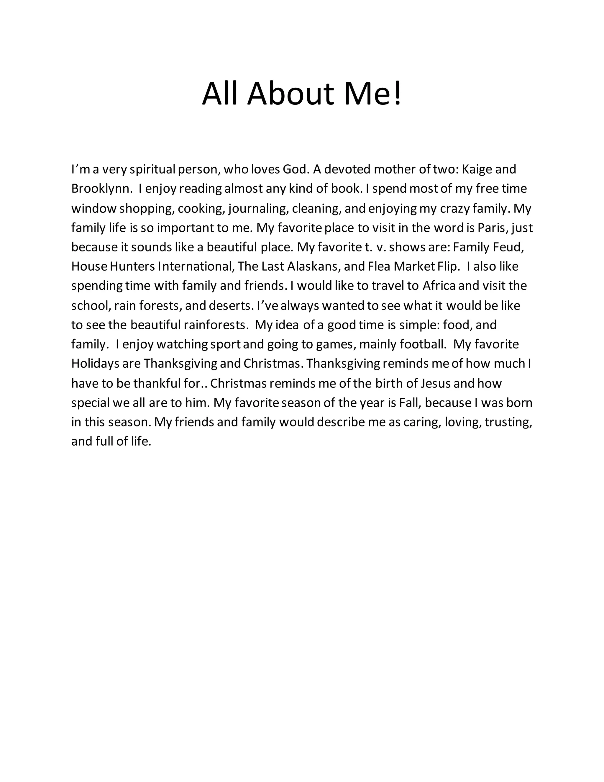 All About Me | DOCX | National & Civic Holidays | Holidays