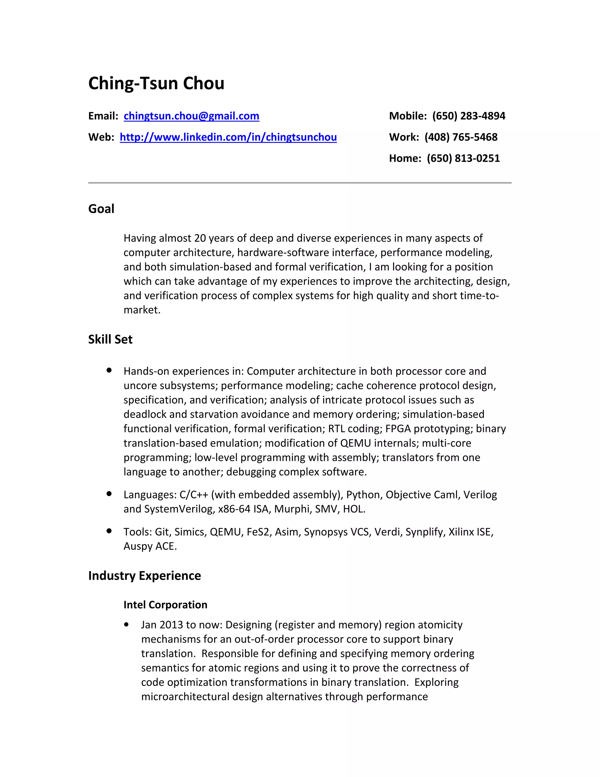 ctchou-resume | PDF | Computer Software and Applications | Computing