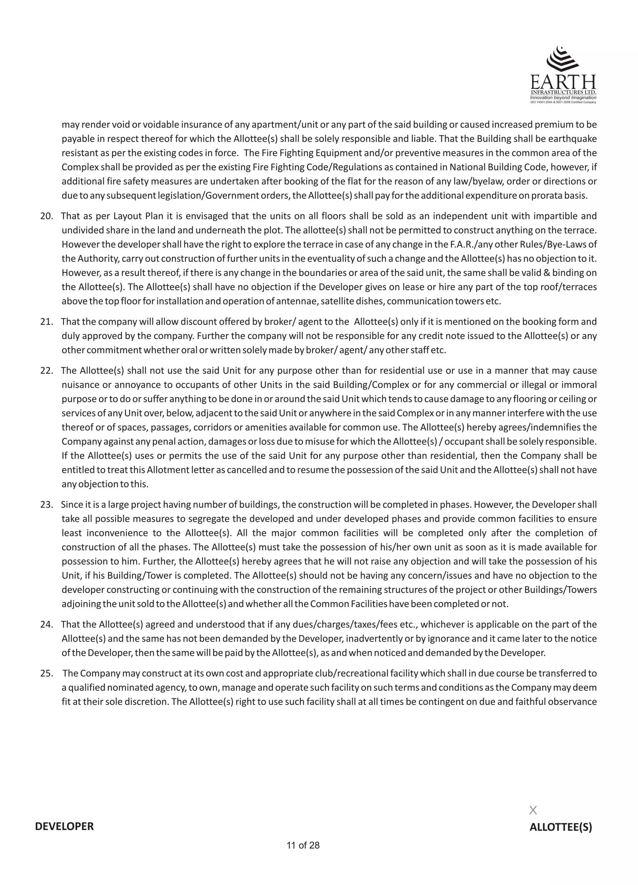 Earth Towne Allotment Letter | Earth Infrastructures Limited | PDF