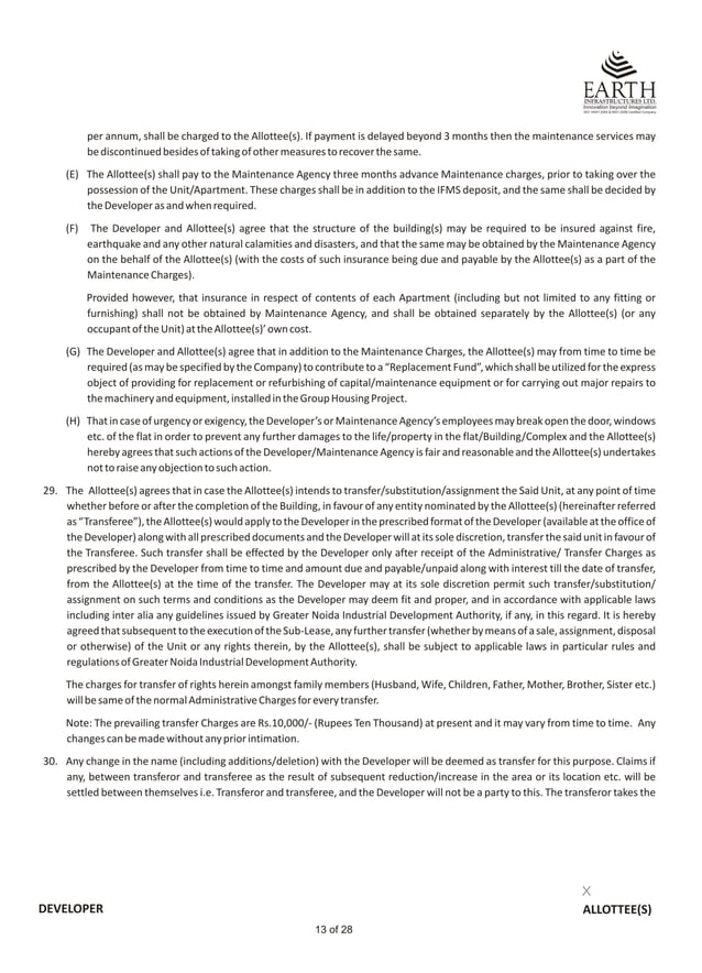 Earth Towne Allotment Letter | Earth Infrastructures Limited | PDF