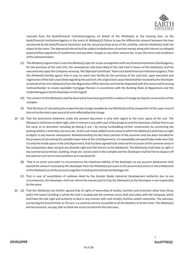 Earth Towne Allotment Letter | Earth Infrastructures Limited | PDF