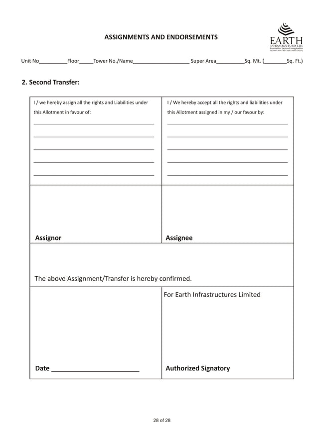 Earth Towne Allotment Letter | Earth Infrastructures Limited | PDF