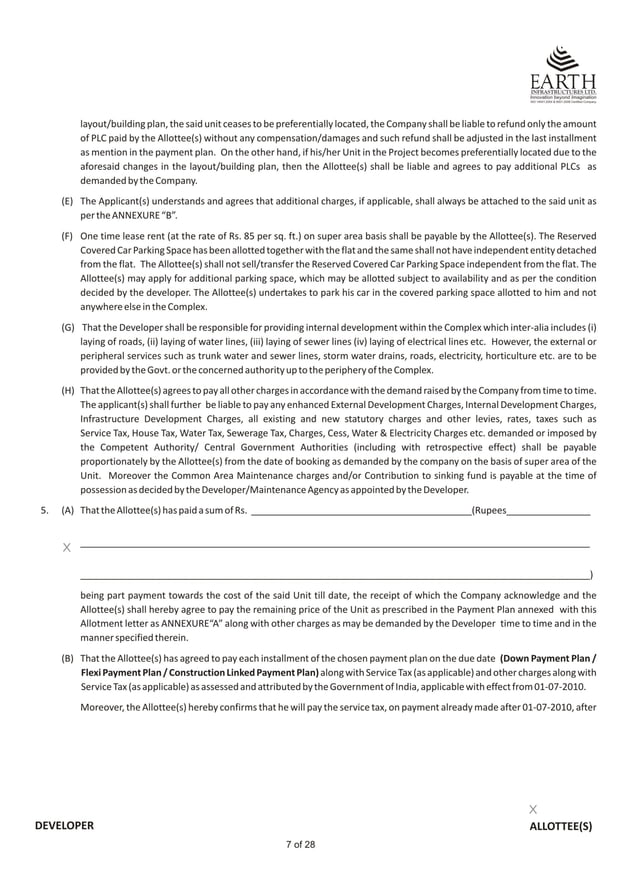 Earth Towne Allotment Letter | Earth Infrastructures Limited | PDF