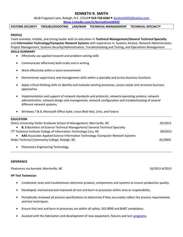 Kenneth Smith Resume 2015 | DOC
