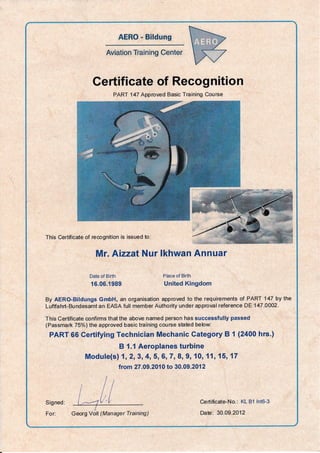 EASA B1.1 CERTIFICATE OF RECOGNITION | PDF