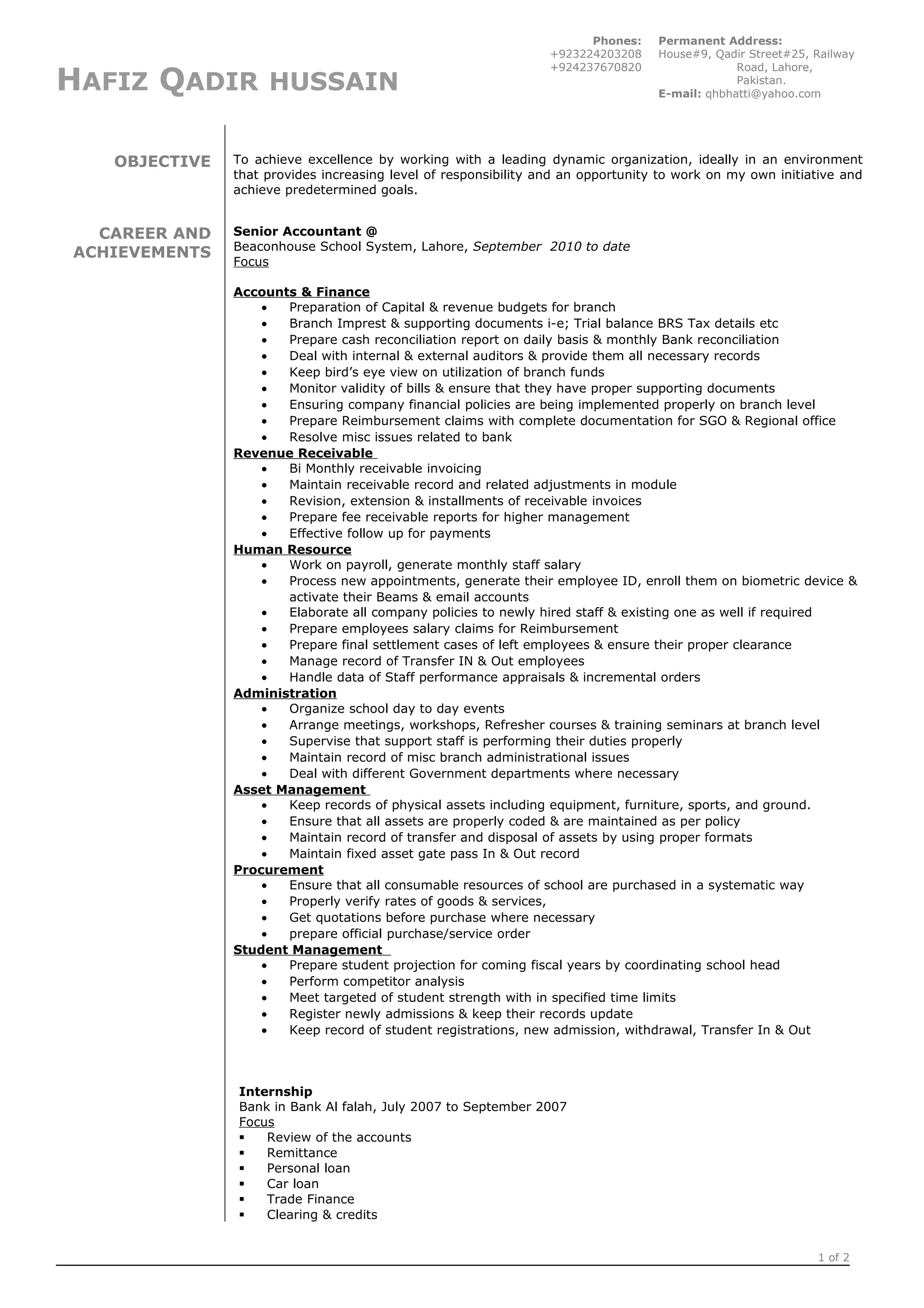 Hafiz Qadir Resume | DOC