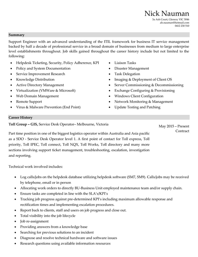 Resume - Desktop Support Engineer | PDF