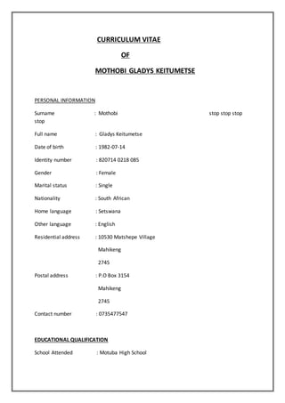 CV OF LESEGO | DOCX