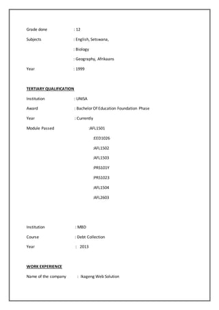 CV OF LESEGO | PDF
