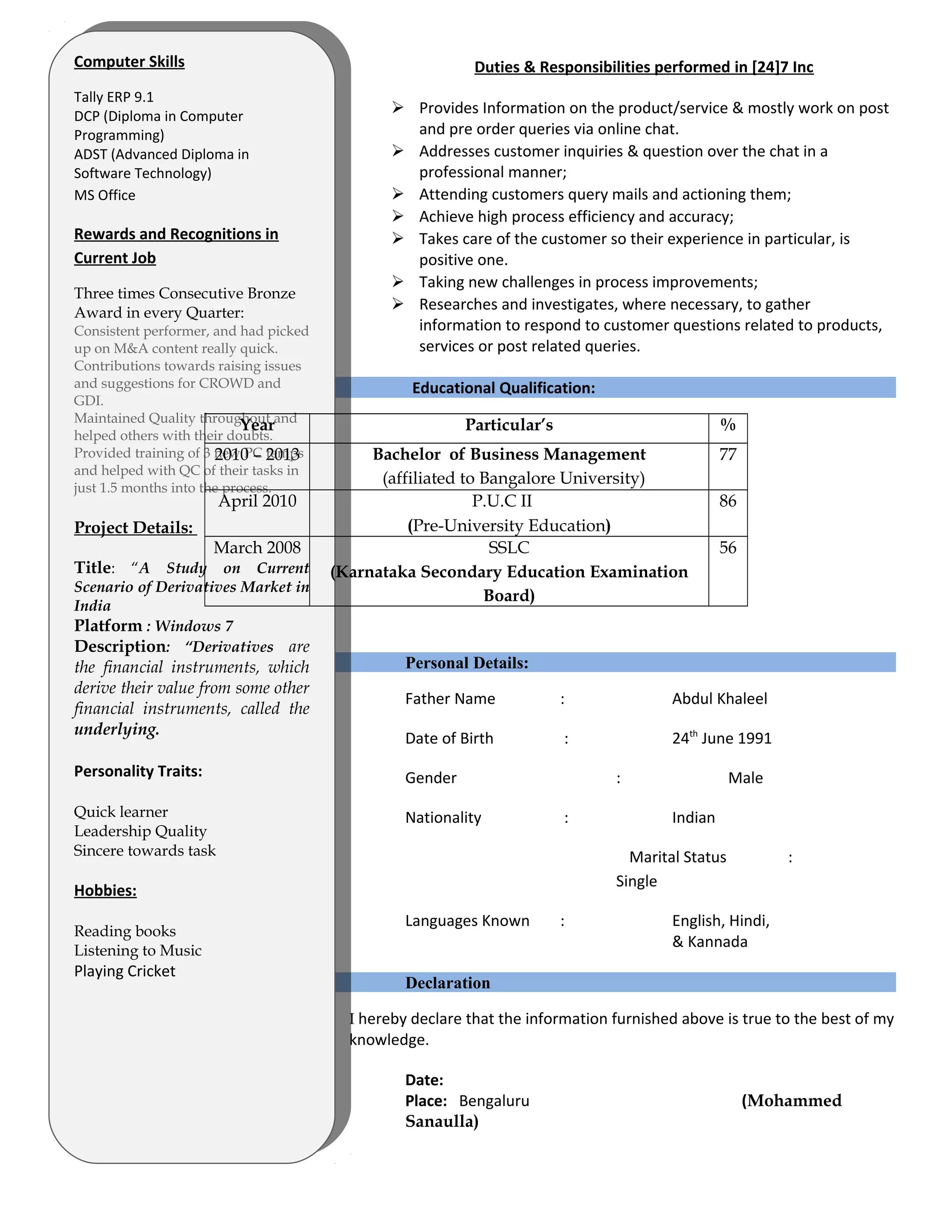 Sana New Resume | DOC | Business Accounting & Finance | Business