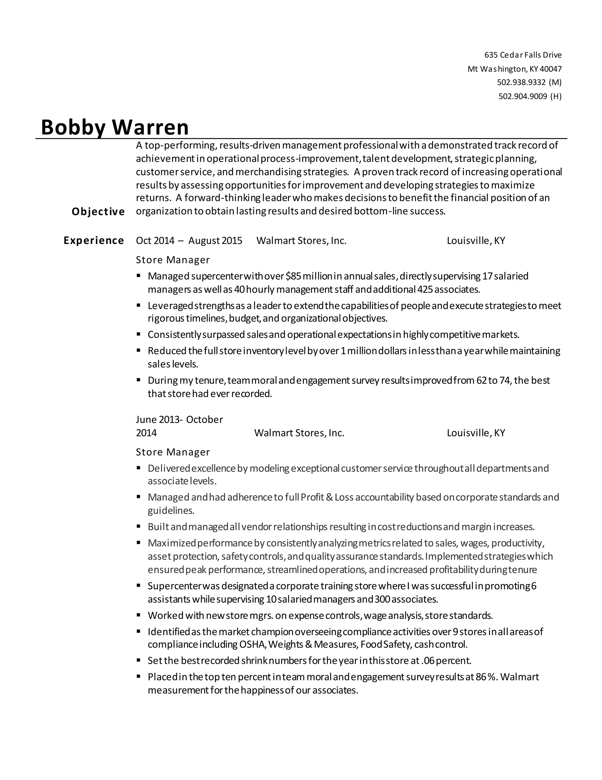 Bobby Warren Resume | DOCX