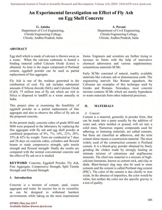An Experimental Investigation on Effect of Fly Ash on Egg Shell ...