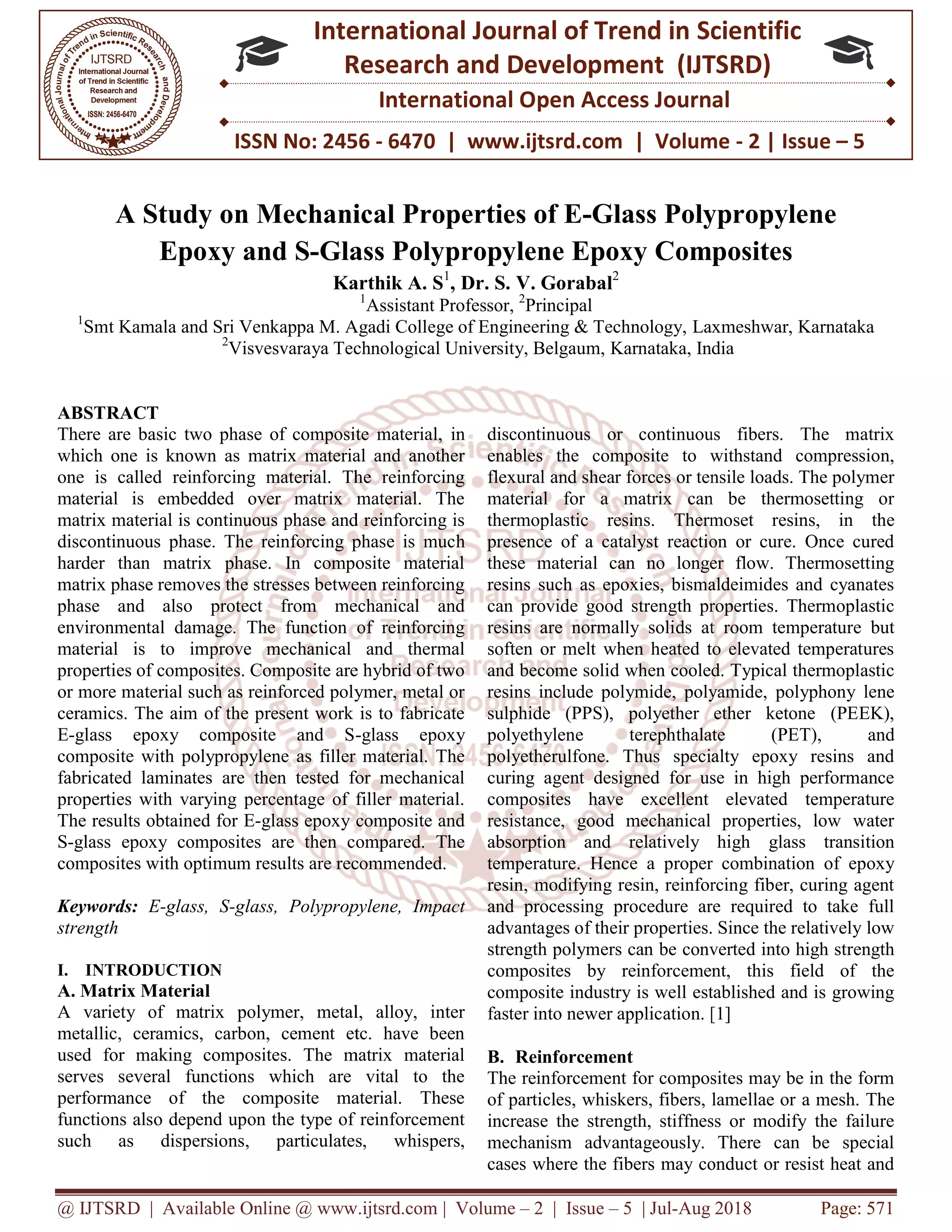 A Study on Mechanical Properties of E-Glass Polypropylene Epoxy and S ...