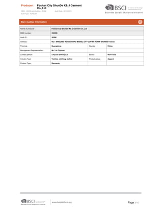 BSCI Audit Report 佛山市顺德区凯杰斯服装有限公司 | PDF