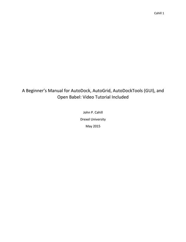 AutoDock, AutoGrid, AutoDockTools (GUI), and Open Babel Tutorial | PDF ...