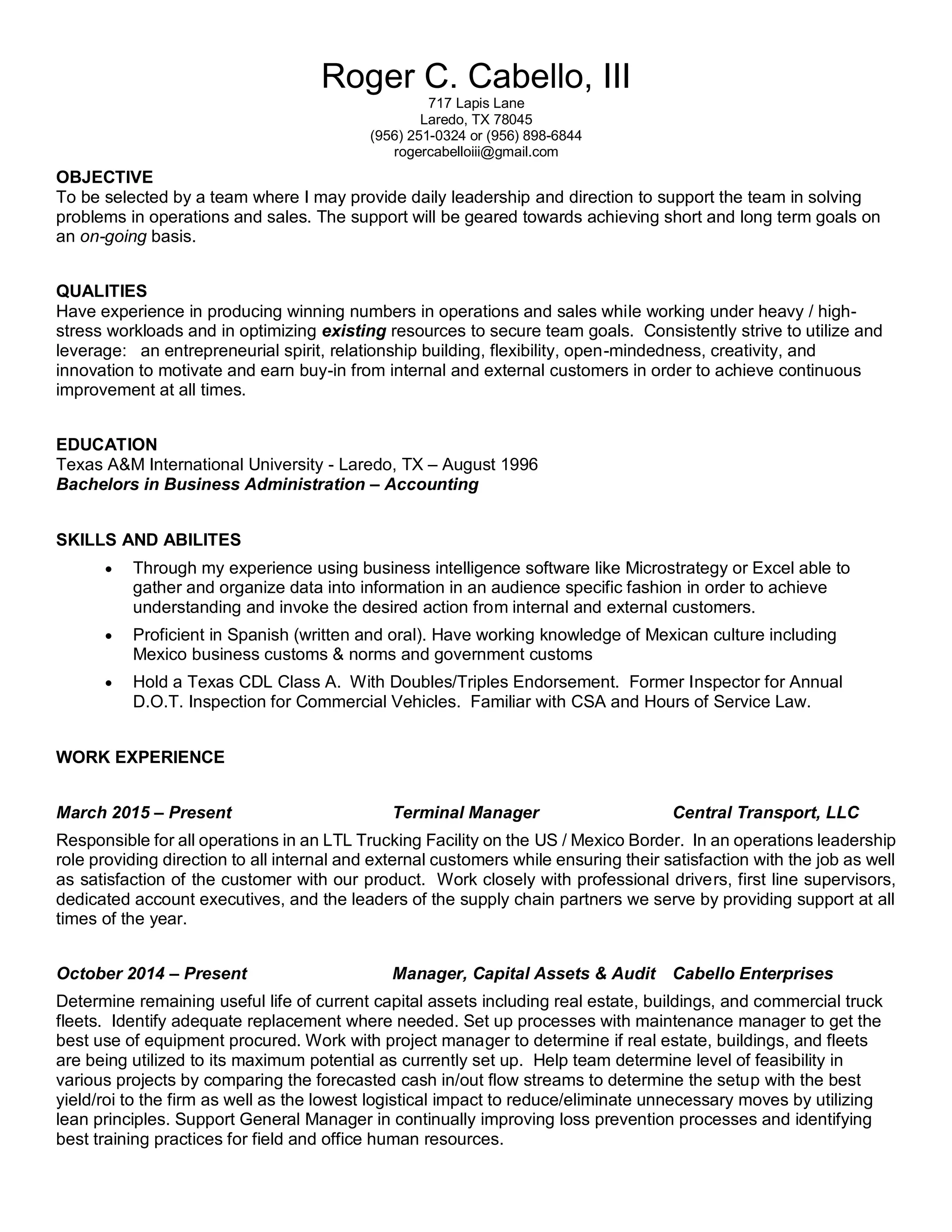 Roger Cabello Resume August 2015 | PDF
