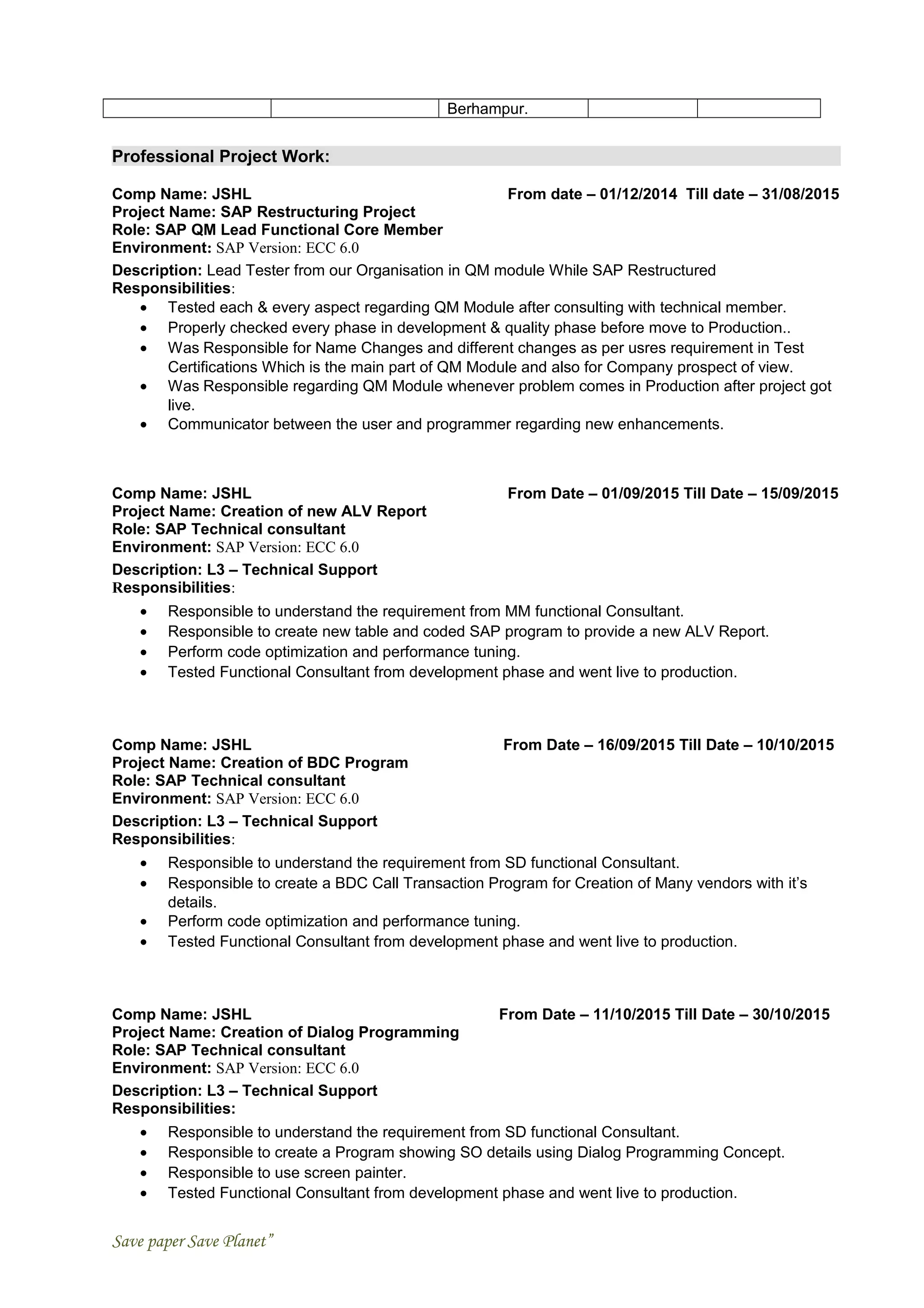 Saurav_SAP ABAP Developer_2_Years_Experience | DOC | IT and Internet ...