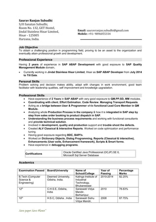 Saurav_SAP ABAP Developer_2_Years_Experience | DOC | IT and Internet Support | Internet