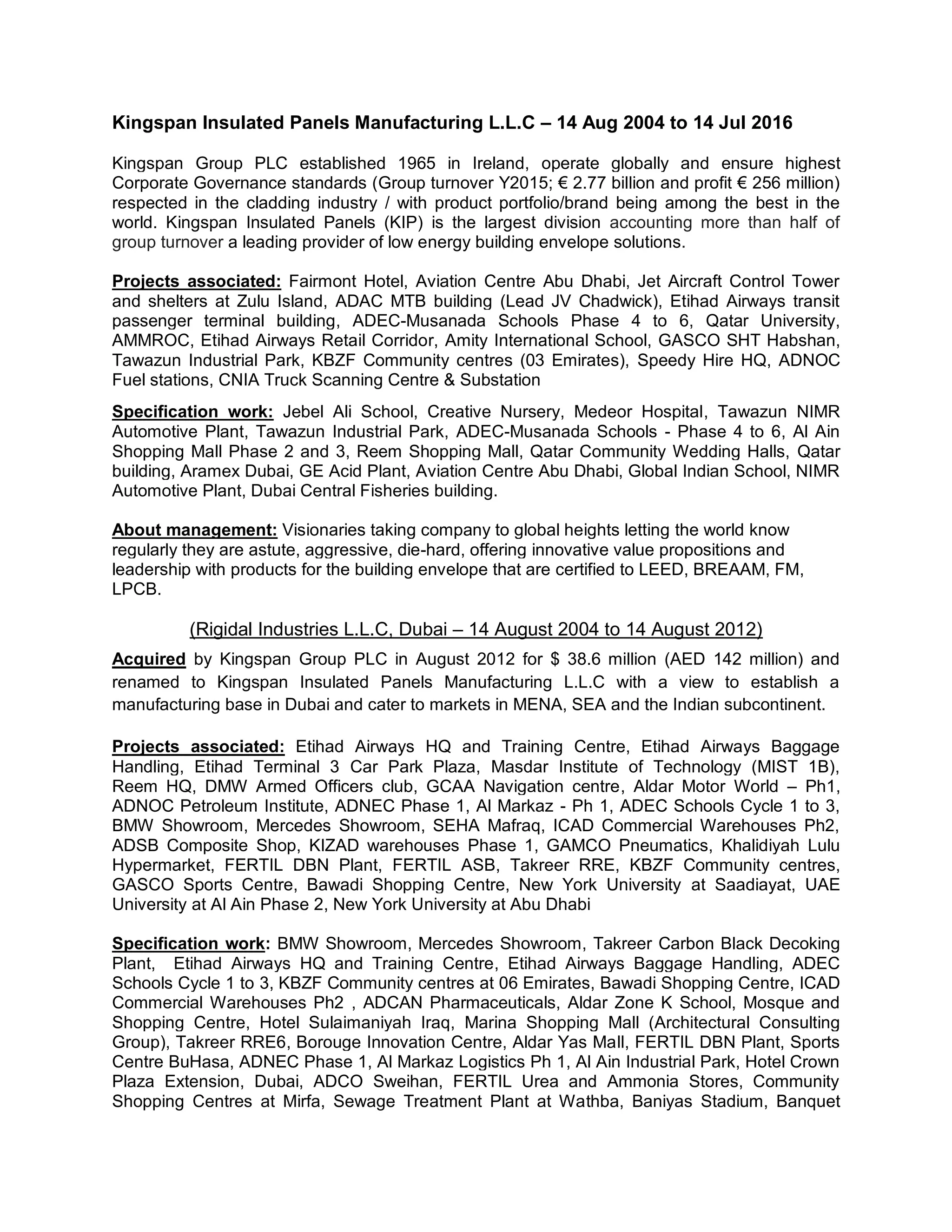 Experience - KIPM - Rigidal | PDF