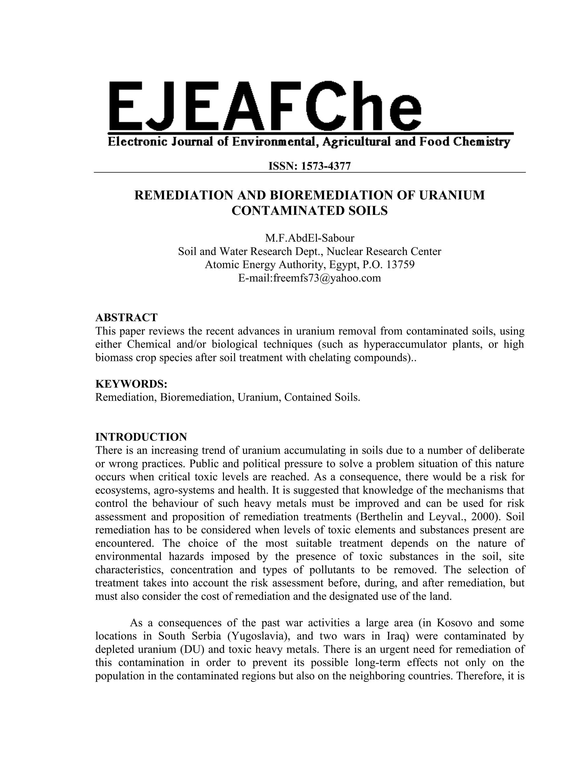 remediation and bioremediation of U | PDF
