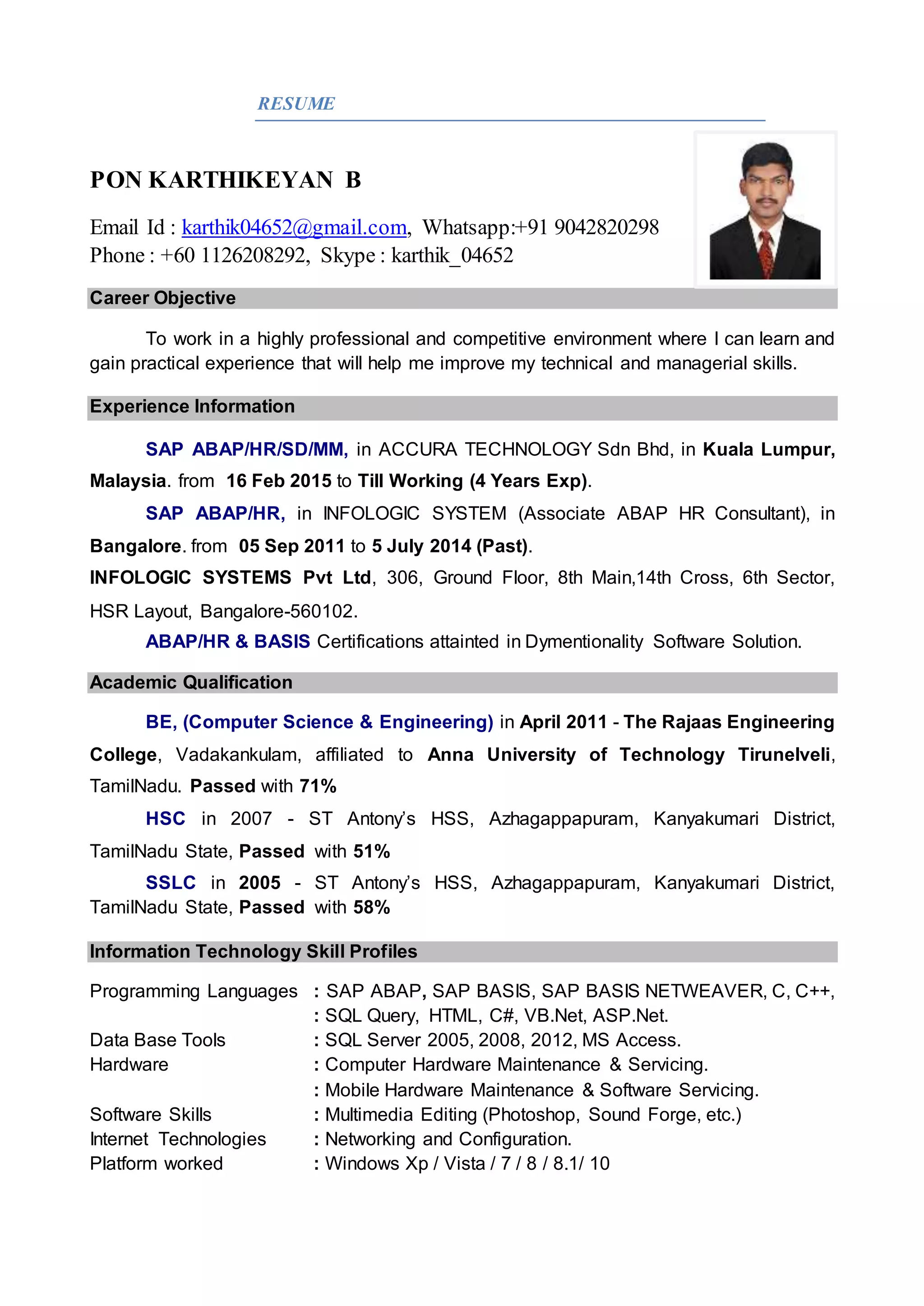 ABAP EXP RESUME MALAYSIA 20072016 | PDF