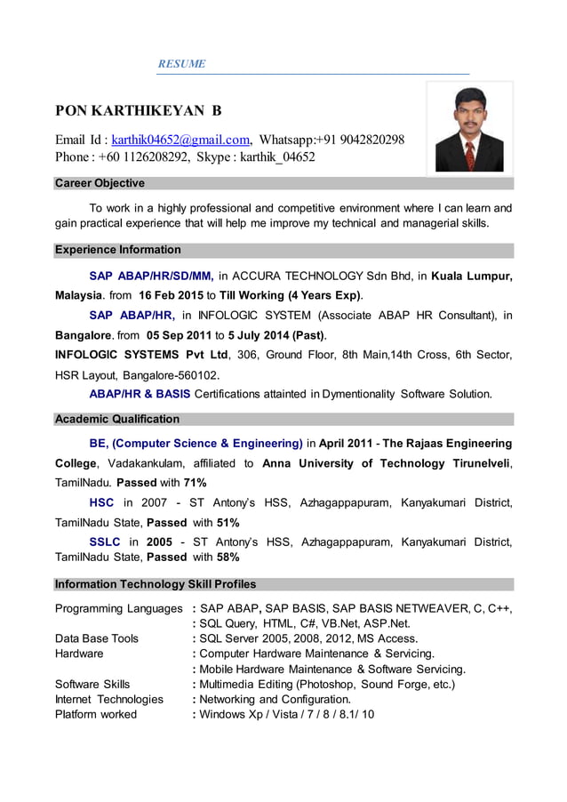 ABAP EXP RESUME MALAYSIA 20072016 | PDF