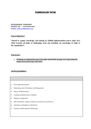 bala updated resume | DOCX | Human Resources | Business