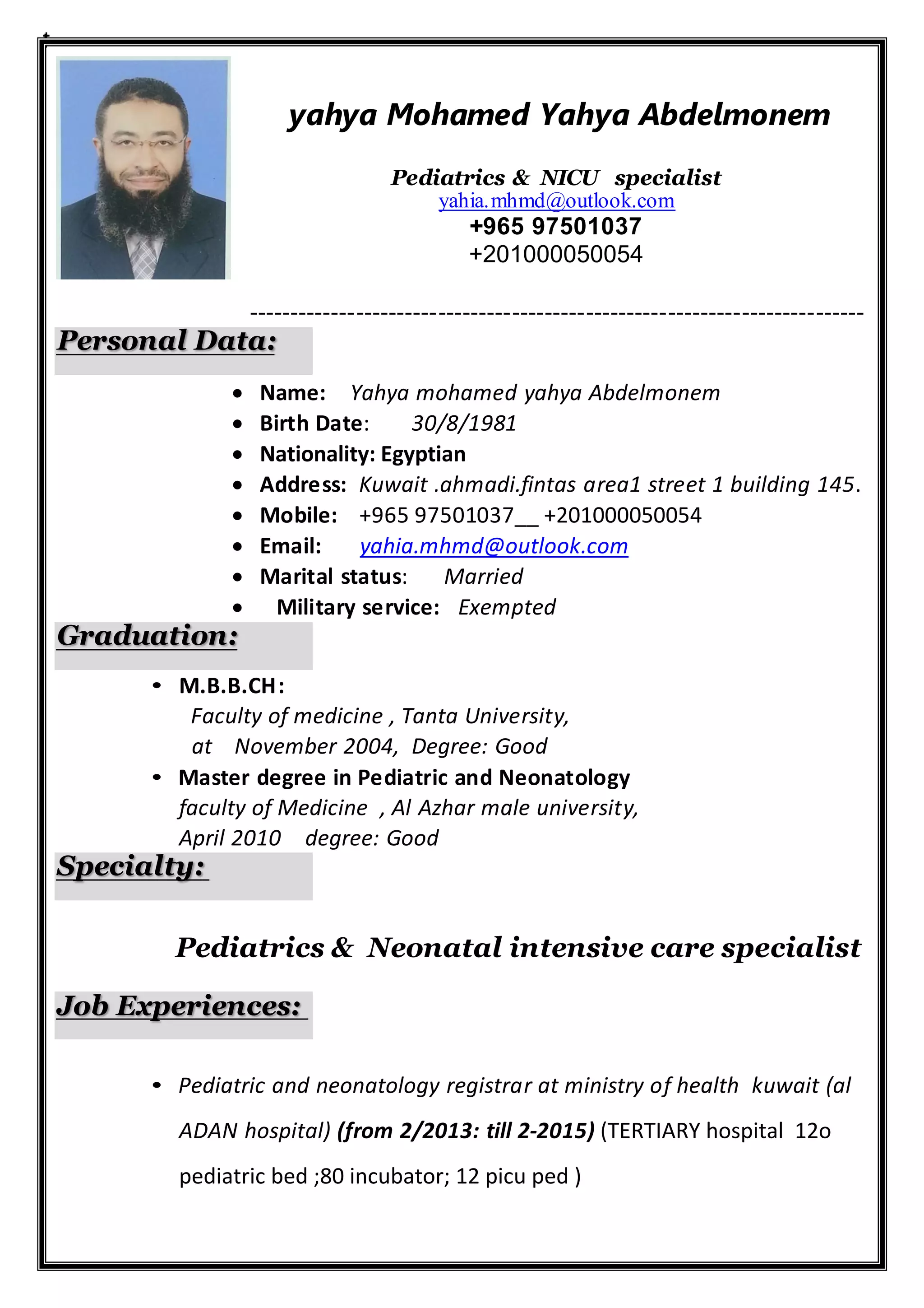 yahya Mohamed peditric specialist (1) | PDF