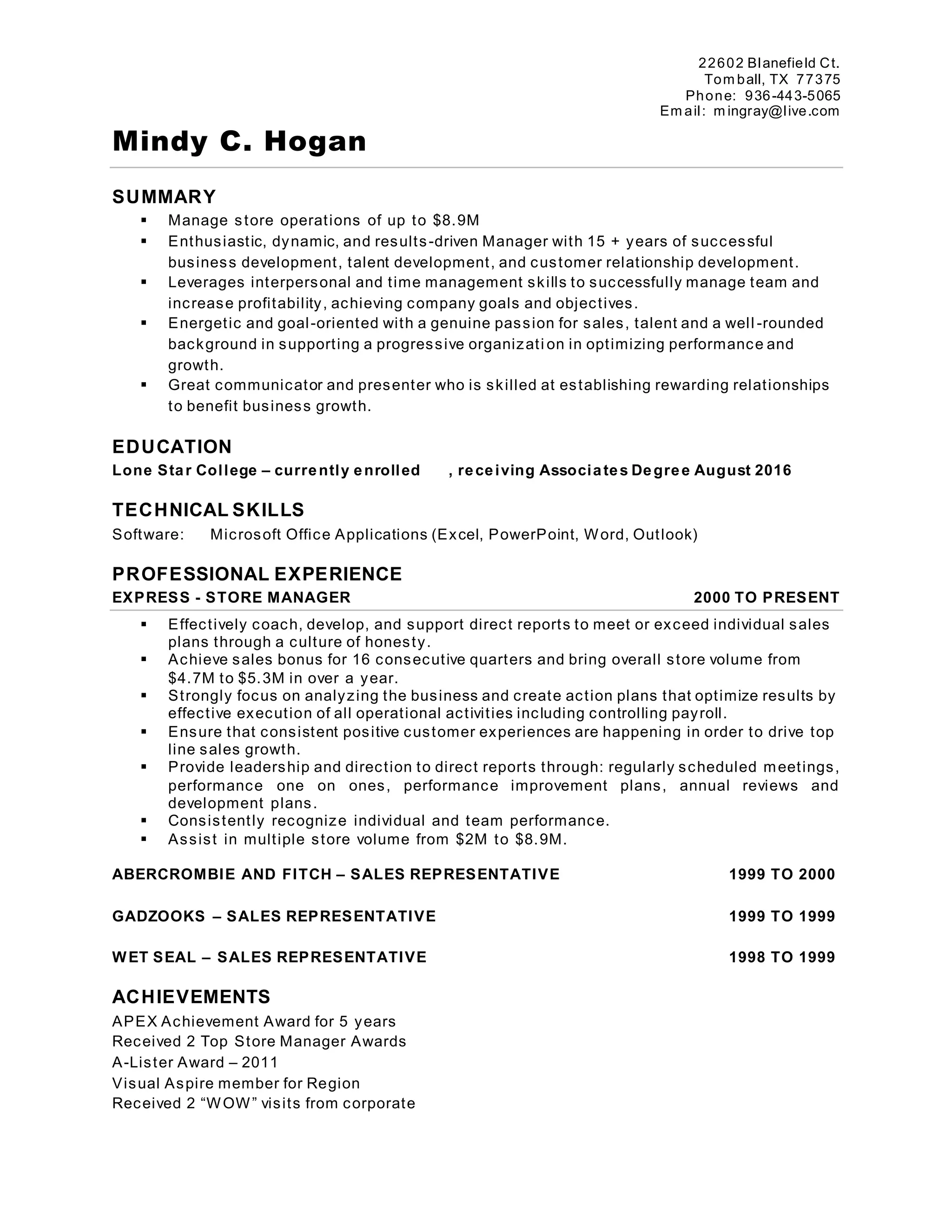 Mindy Hogan (Mindy Hogan) | DOCX | Sales | Business