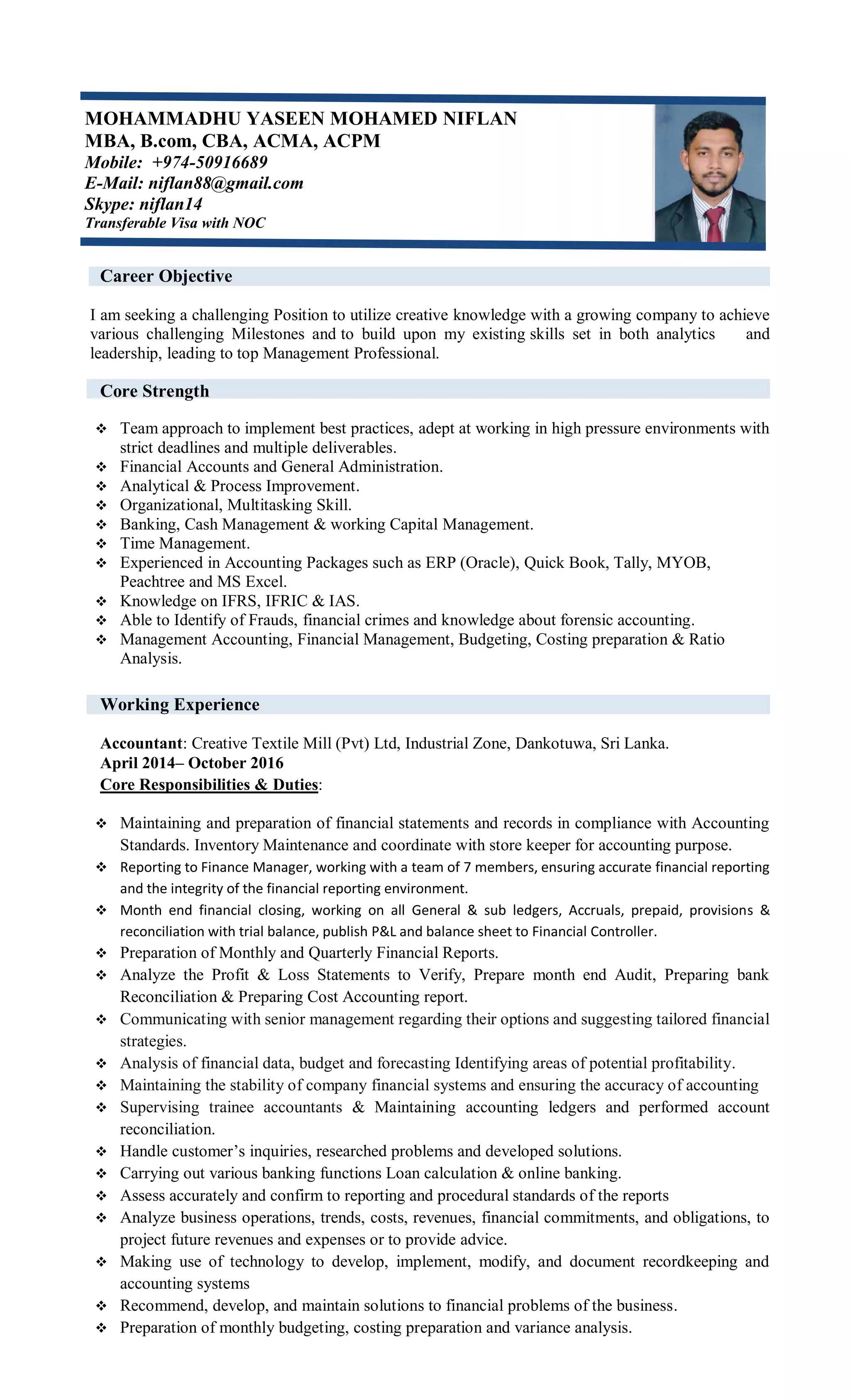 Niflan Mohamed CV (2) | PDF | Business Administration | Business